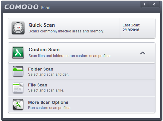 Run a Custom Scan, Virus Scan, Scan My PC | One Client - Security| COMODO